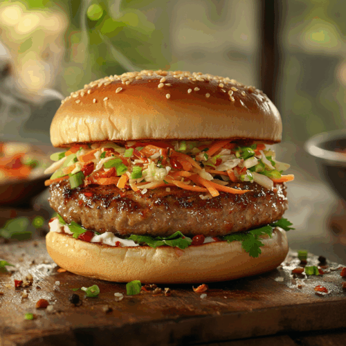 Fiery Sichuan Pork Burger with Cooling Slaw Twist