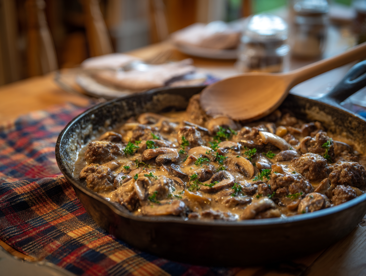 Nostalgic Creamy Beef and Mushroom Skillet Delight